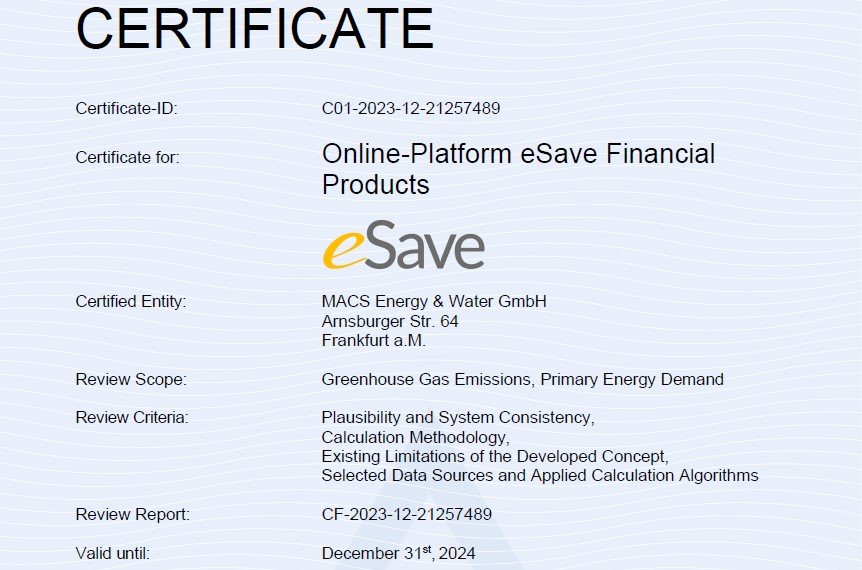 WORLD: eSave Tool successfully TÜV certified: MACS
